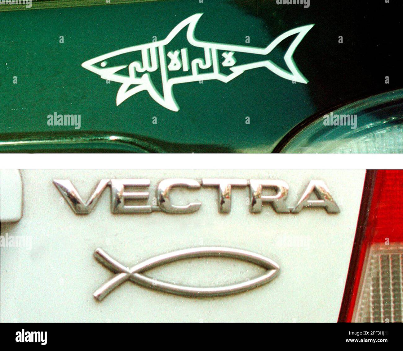 A composite picture showing a fish, at bottom, a symbol of Christianity ...