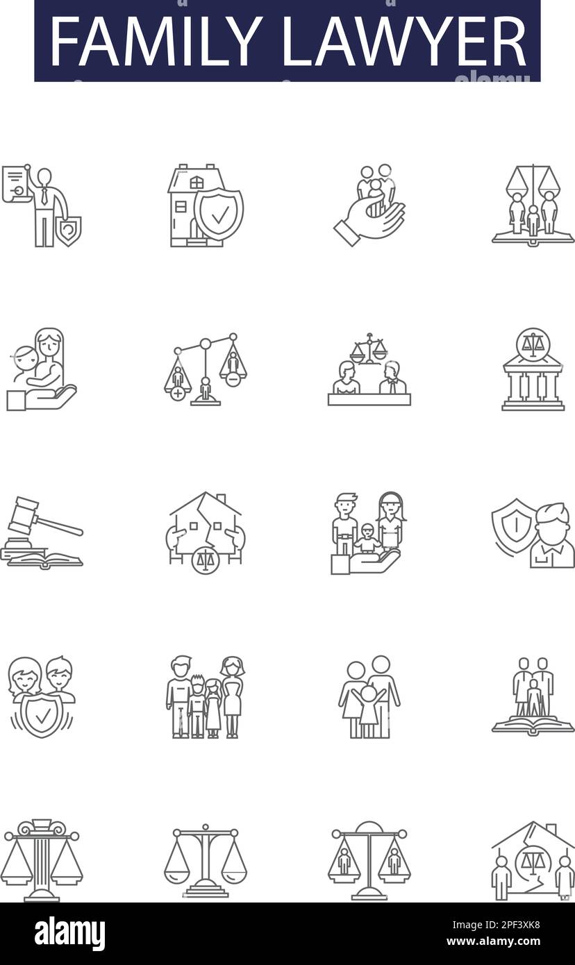 Anwaltslinien-Vektorsymbole und -Zeichen. Familie, Rechtsabteilung ...