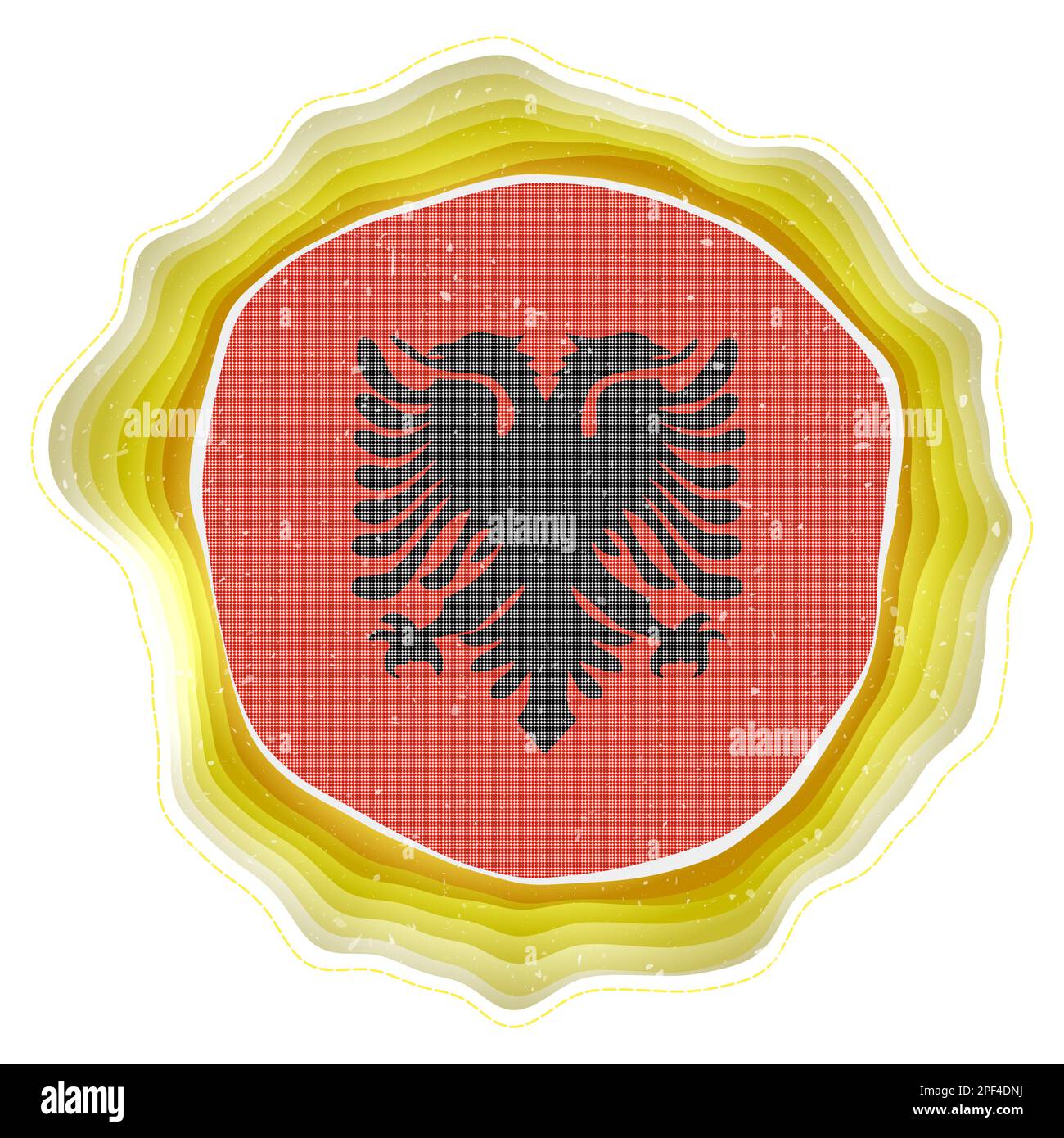 Albanische Flagge im Rahmen. Dienstmarke des Landes. Geschichtetes ...