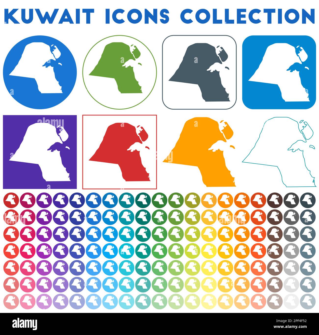 Kuwait Icons Kollektion. Bunte, trendige Kartensymbole. Modernes Kuwait ...