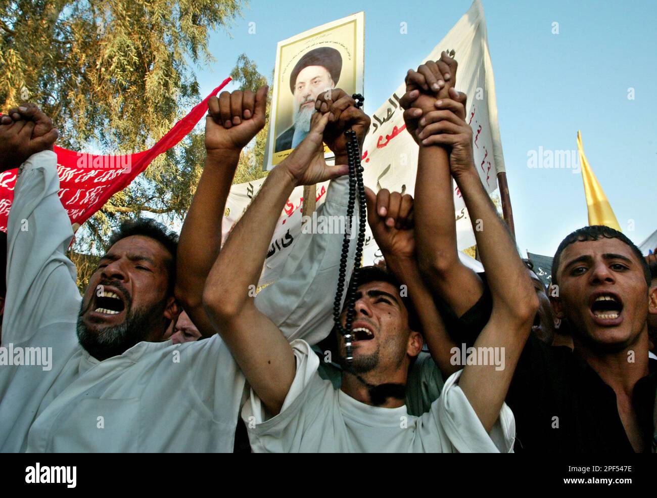 Iraqis demonstrate in Baghdad Friday Sept. 5, 2003 to mourn the death ...