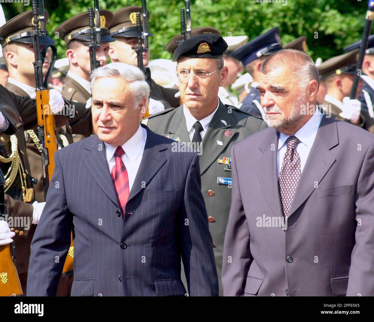Moshe Katsav, president of Israel, left and Croatian president Stjepan ...
