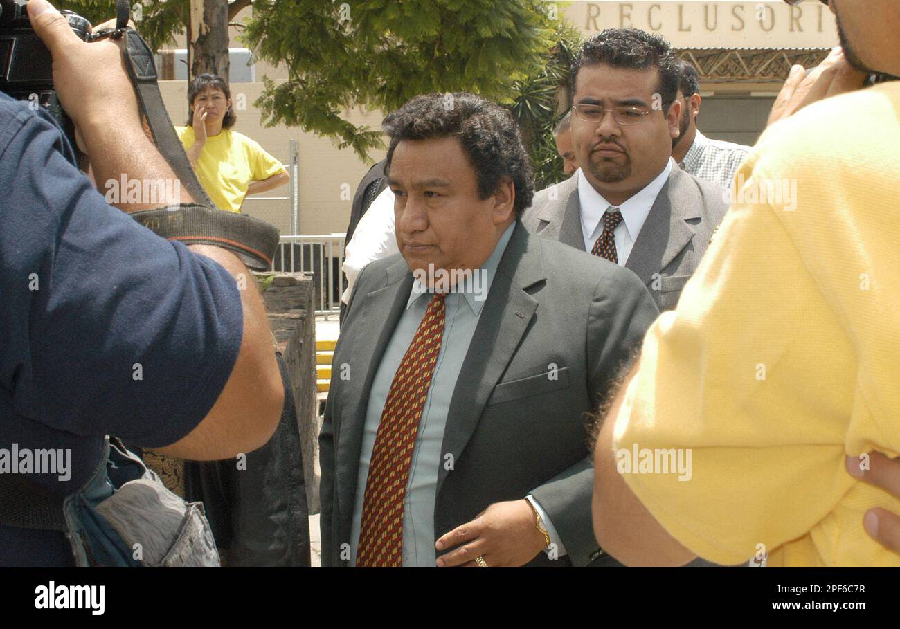 Ricardo Cavallo's lawyer Manuel Plata leaves the jail after visiting him Friday, June 27, 2003 ...