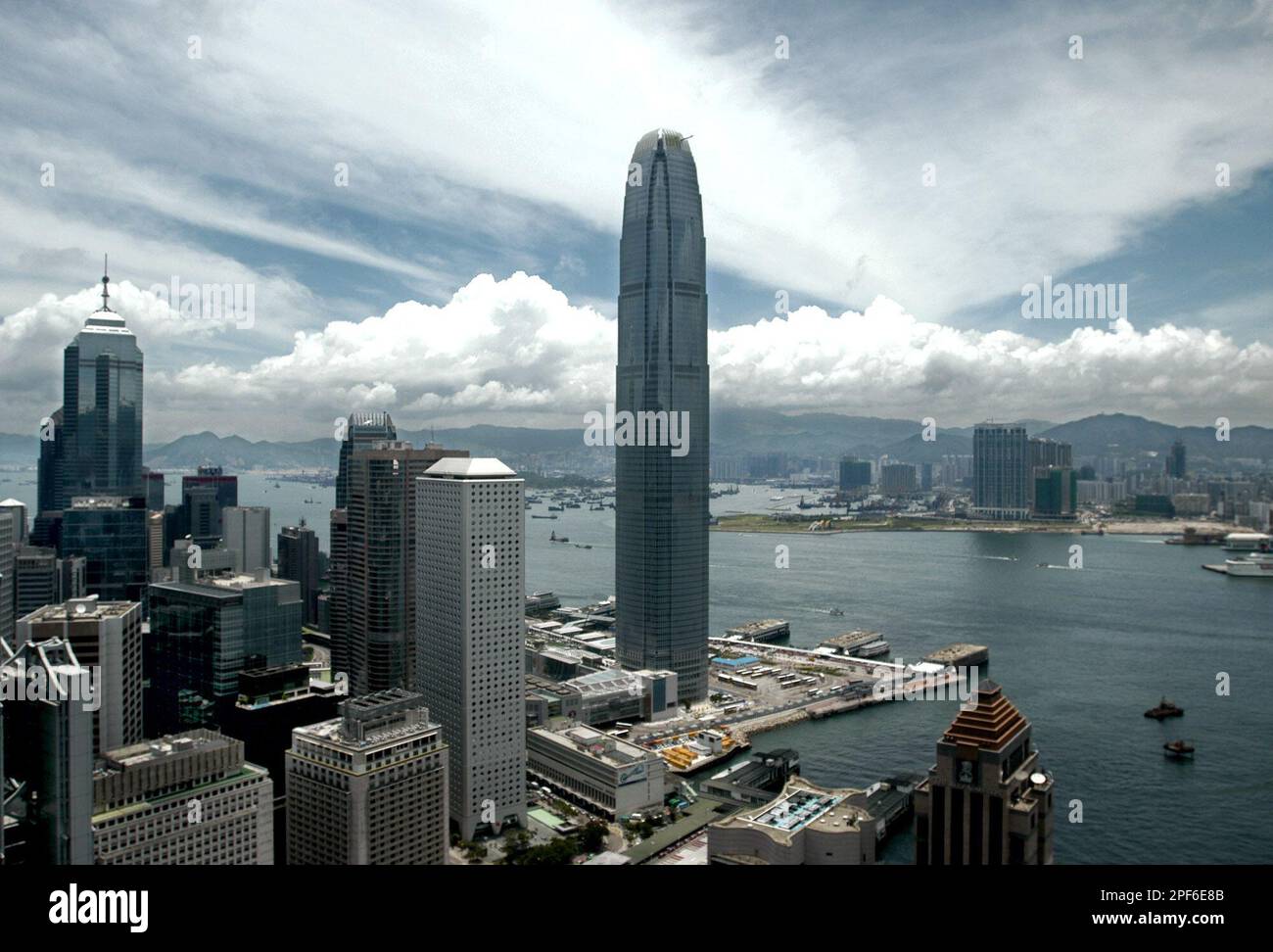 Two International Finance Centre (Two IFC), center, stands against the ...