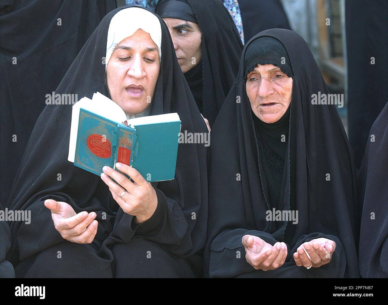 Iraqi Shiite pilgrims read the Quran outside the Imam Hussein holy ...