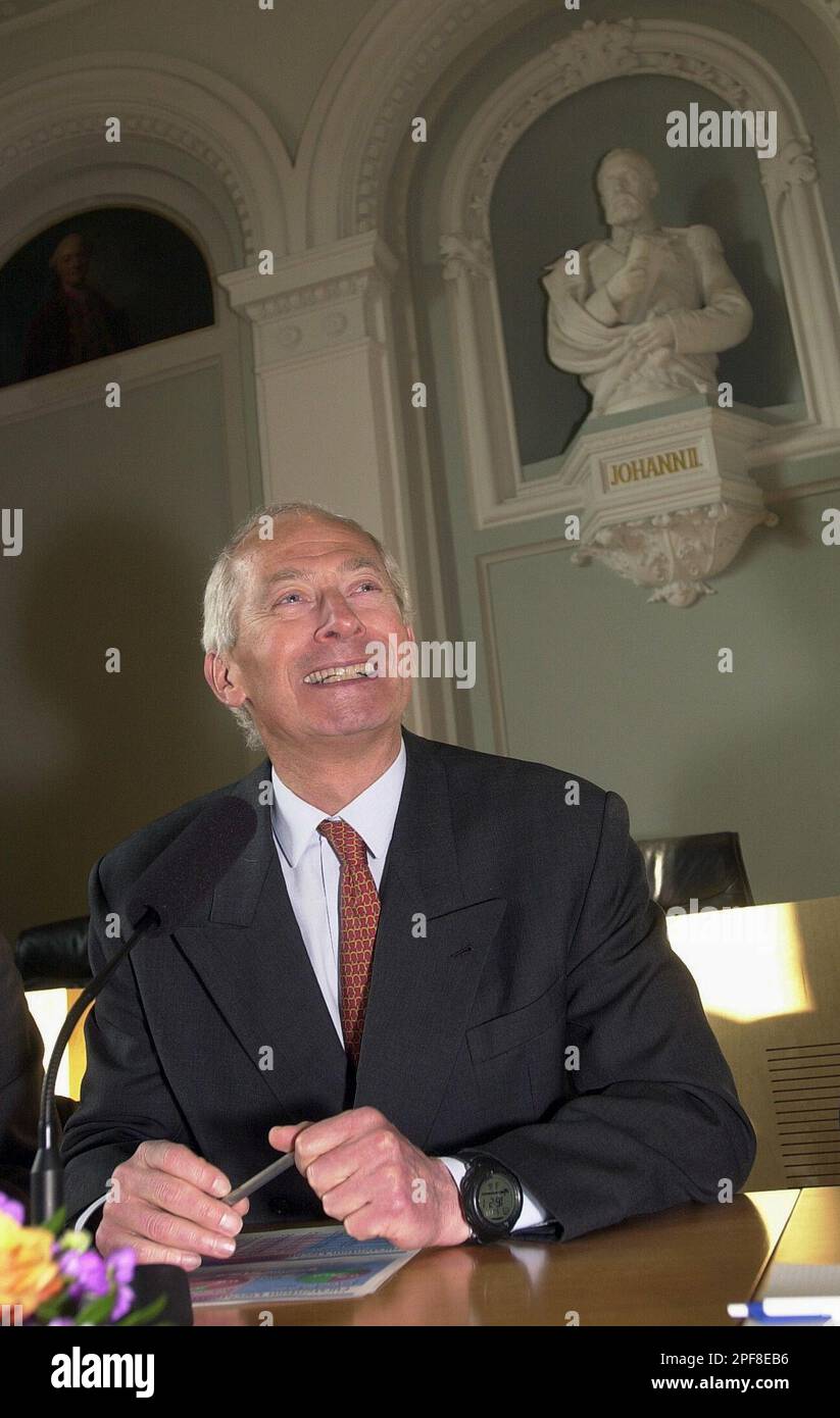 Liechtenstein's Prince Hans-Adam II smiles during a media conference in ...