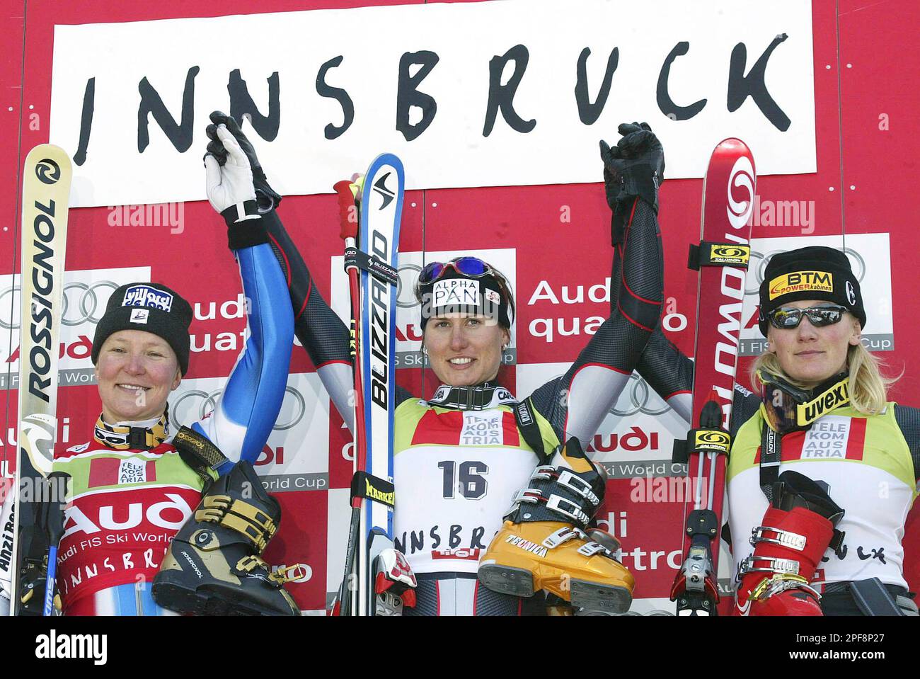 Winner of the women's super G World Cup race Brigitte Obermoser from ...