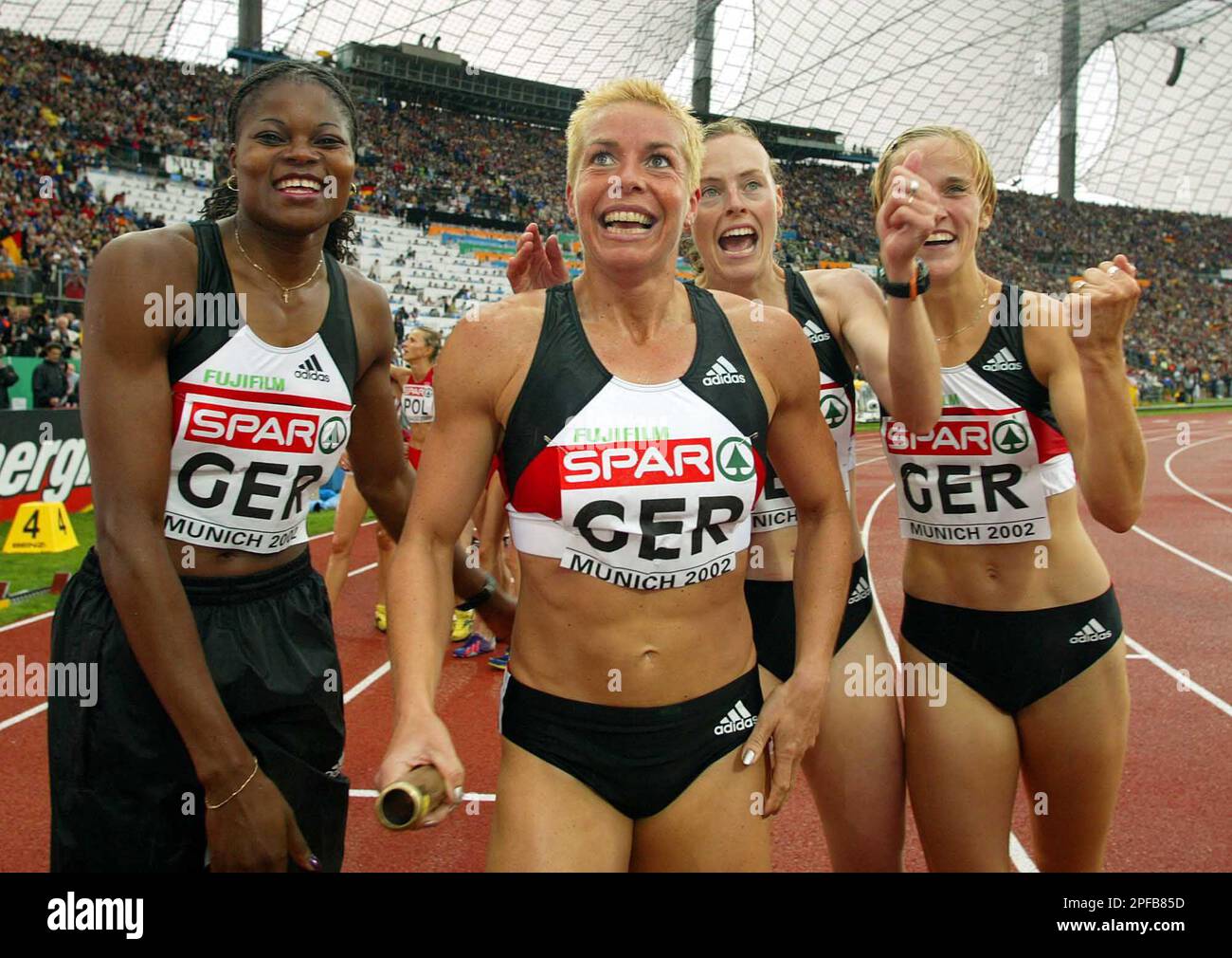 The German Women's 4x400 meters relay team, from left: Florence Ekpo-Umoh, Grit Breuer, Birgit ...