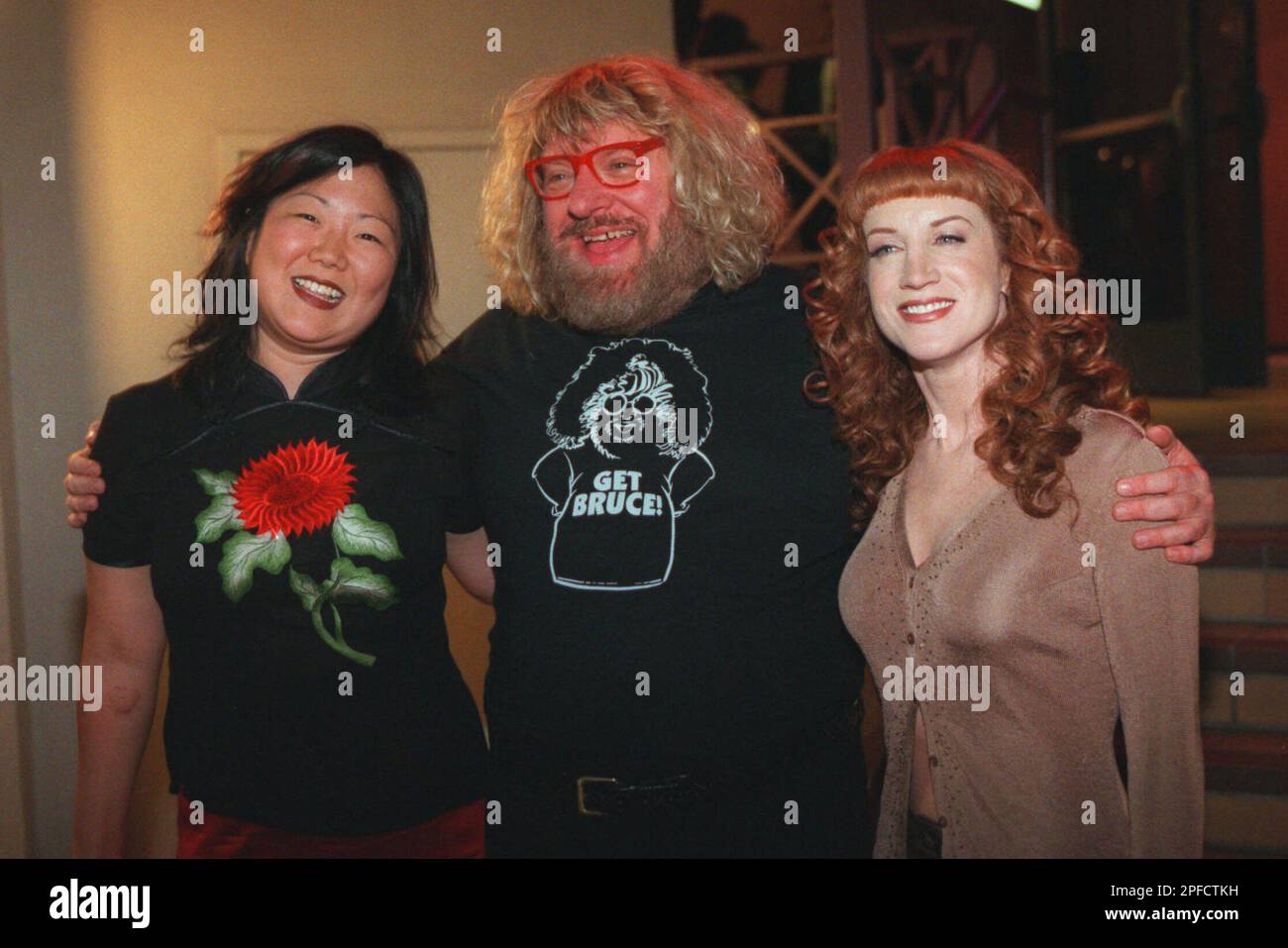 Bruce Vilanch, center, hugs comedians Margaret Chow, left and Kathy ...