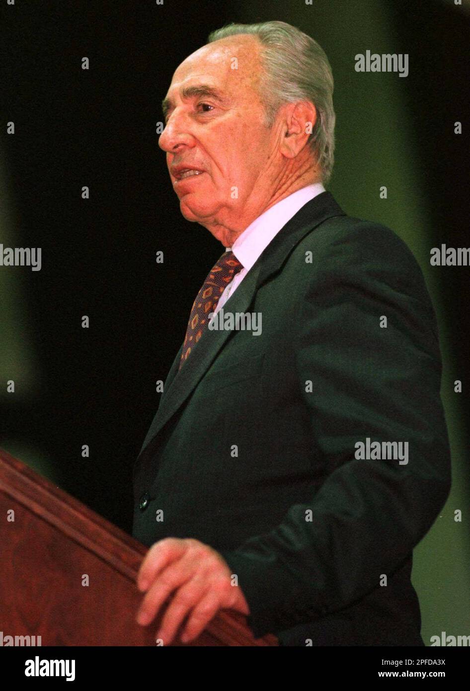 Former Prime Minister of Israel, Shimon Peres addresses a full house at ...