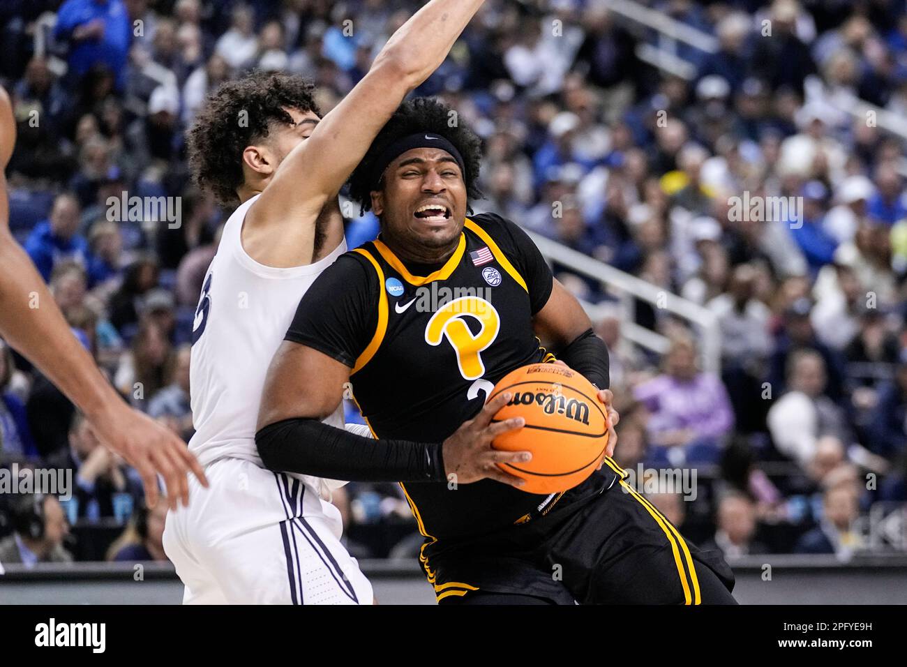 Pittsburgh forward Blake Hinson (2) drives against Xavier guard Colby ...