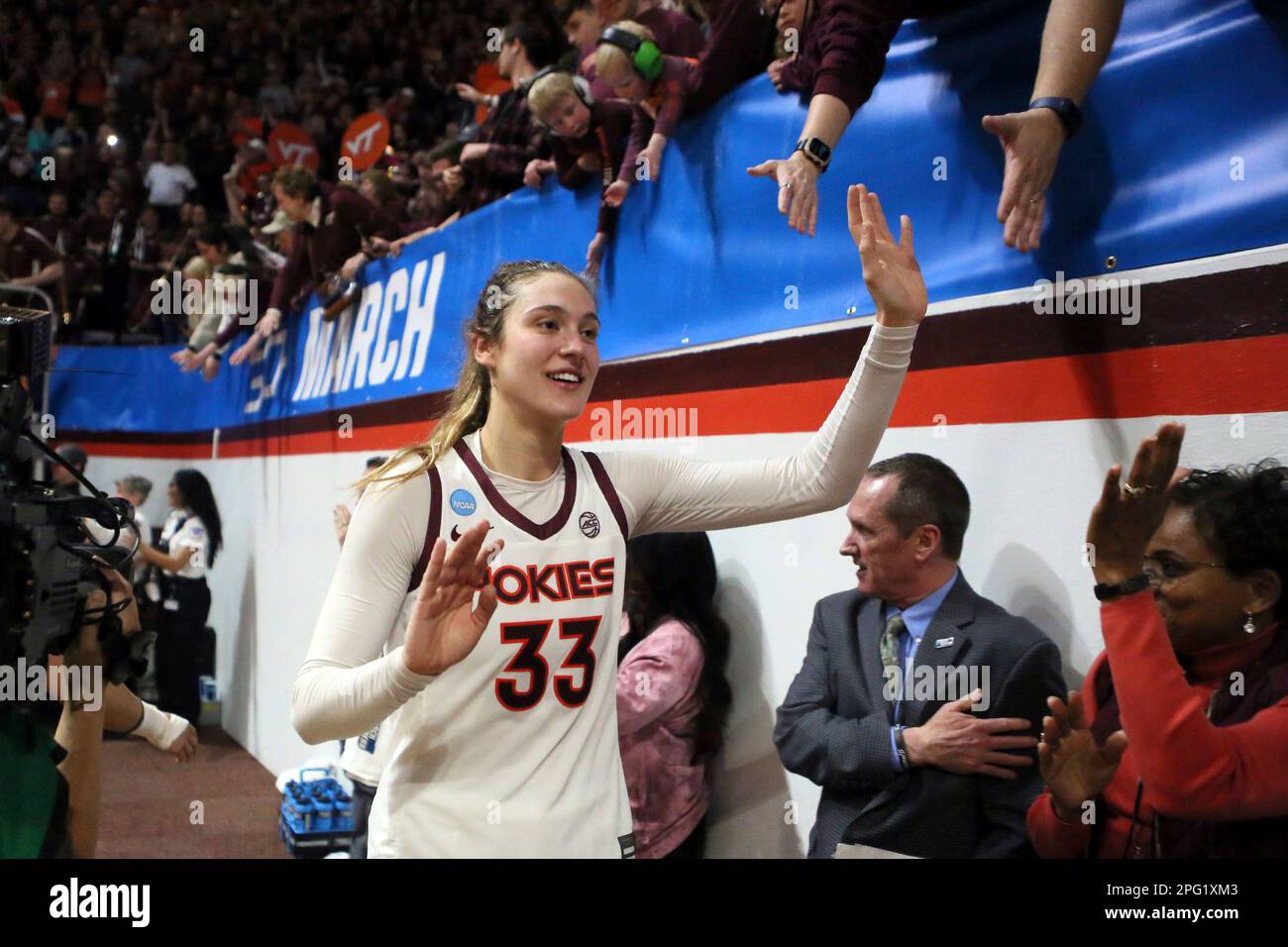 Virginia Tech's Elizabeth Kitley (33) celebrates after a second-round ...