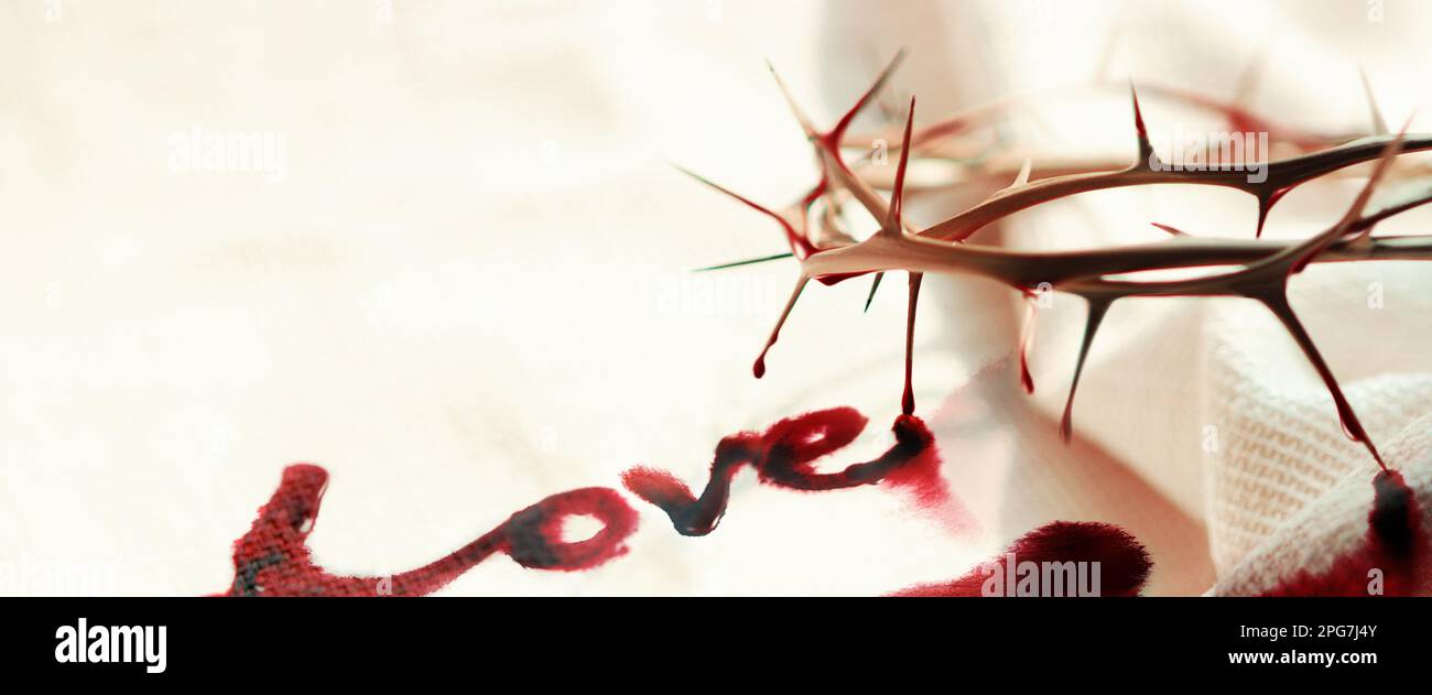 Eine Dornenkrone symbolisiert das Opfer und das Leiden Jesu Christi, das Kreuz, Liebe und Blut ...