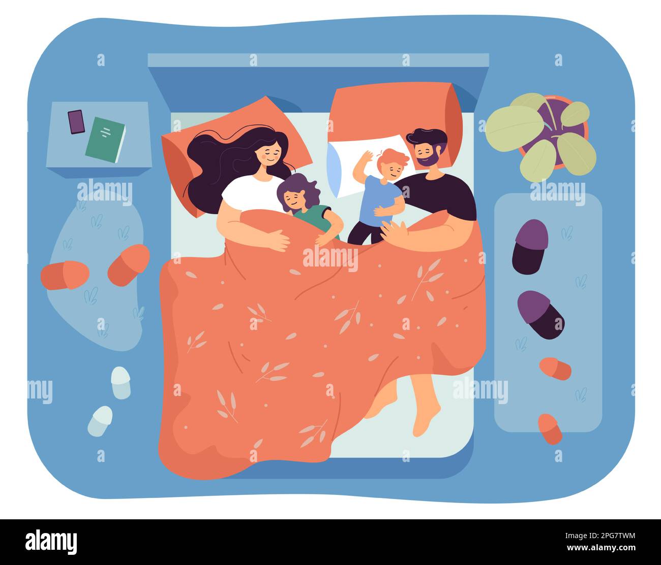 Glückliche familie liegend bett Stock-Vektorgrafiken kaufen - Alamy