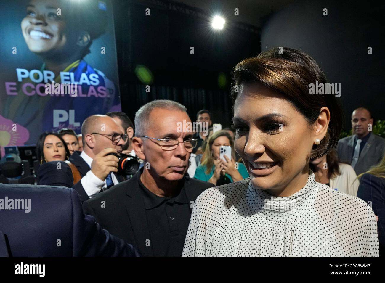 Former first lady Michelle Bolsonaro arrives for the event where she is ...