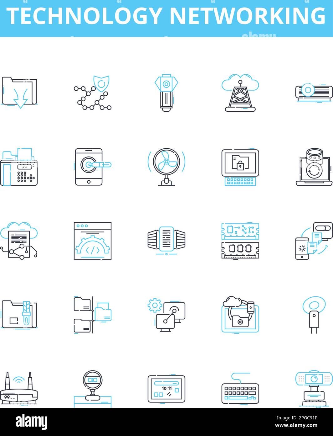 Technologie Netzwerk Vektorlinien-Symbole gesetzt. Netzwerk ...