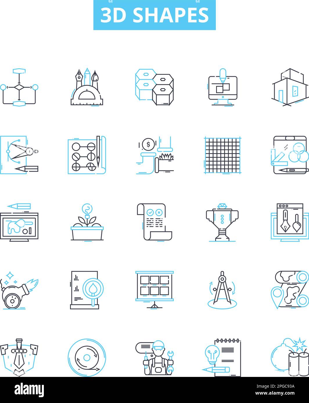 Symbole für vektorlinien für 3D-Formen festgelegt. Polyeder, Würfel ...