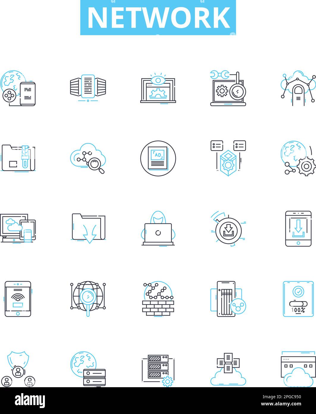 Netzwerkvektorlinien-Symbole eingestellt. Netzwerk, Konnektivität, LAN ...