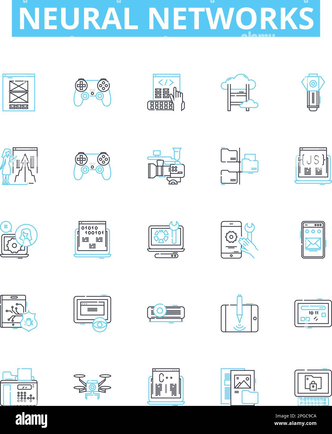 Neuronale Netzwerke, Vektorliniensymbole gesetzt. Neuronen, Netzwerke ...