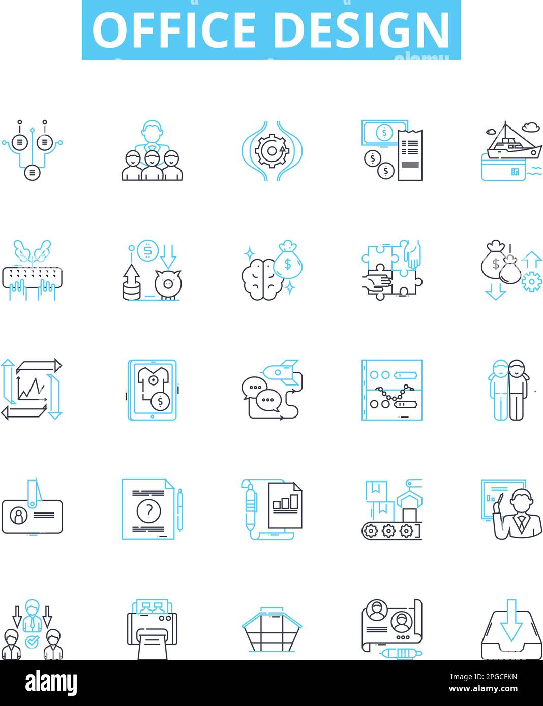 Vektorliniensymbole für Bürodesign gesetzt. Büro, Design, Möbel ...