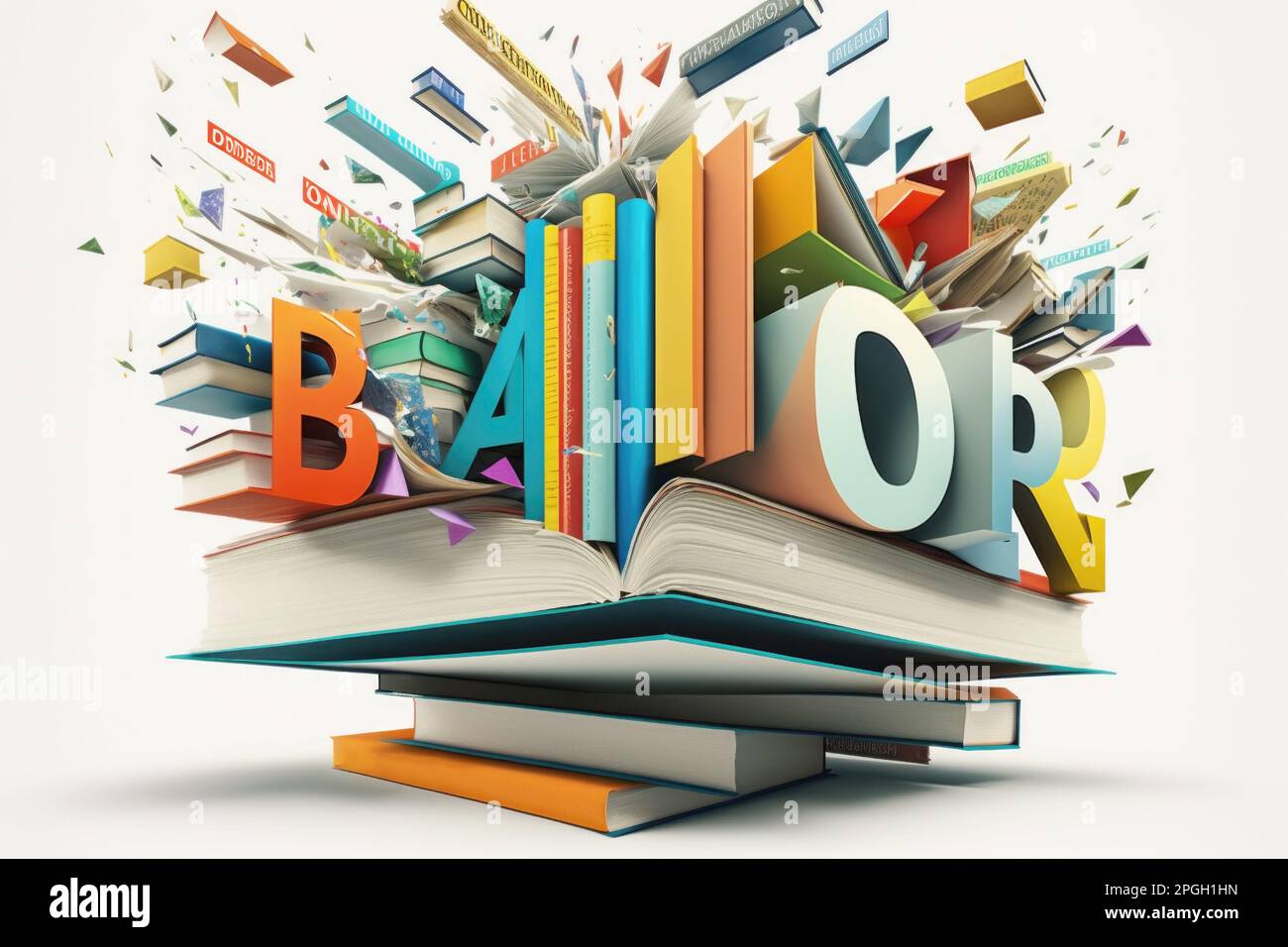 Bücher in hellen Umschlägen verteilen sich in verschiedene Richtungen ...