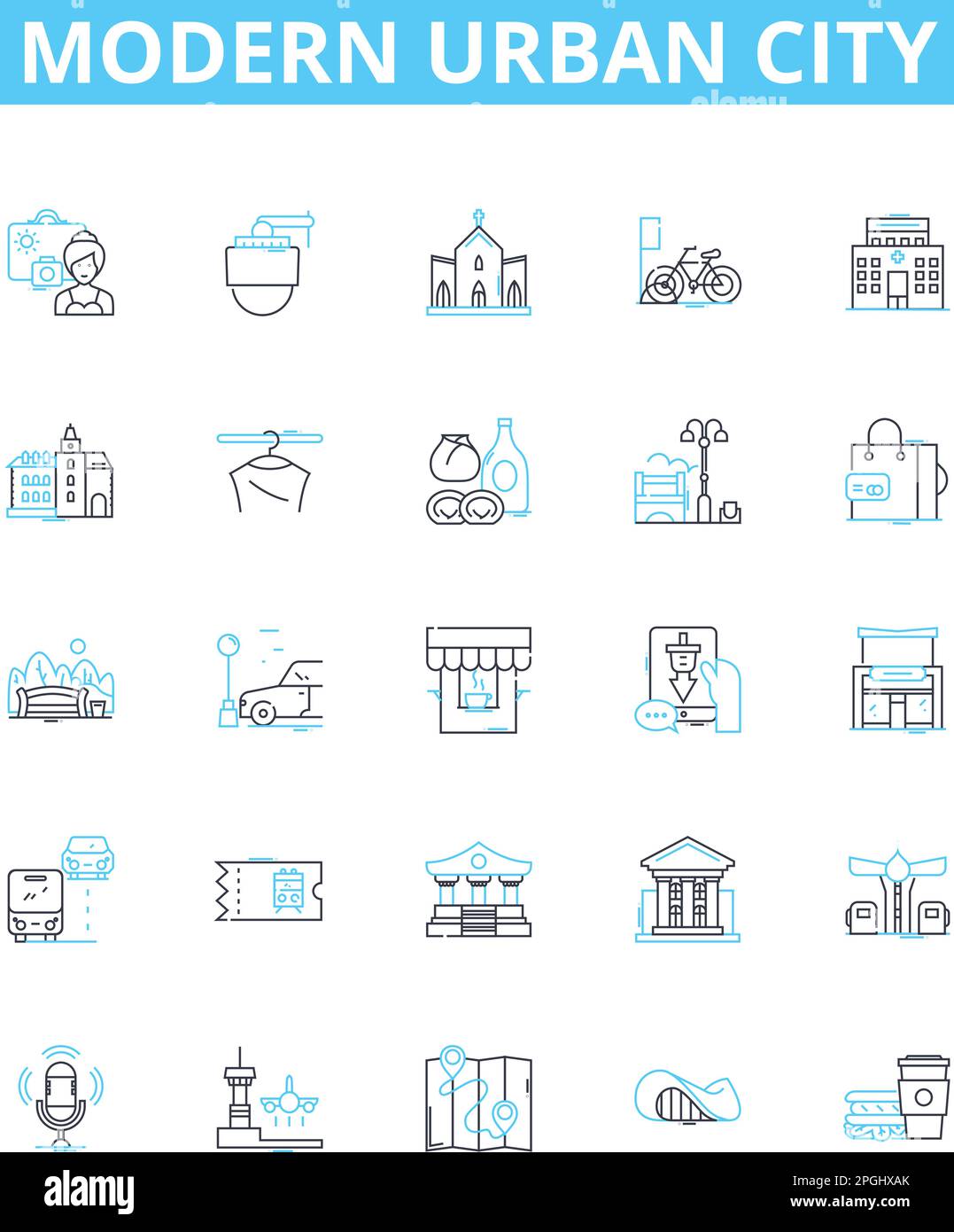 Moderne urbane Vektorliniensymbole. Urban, Modern, City, Wolkenkratzer ...