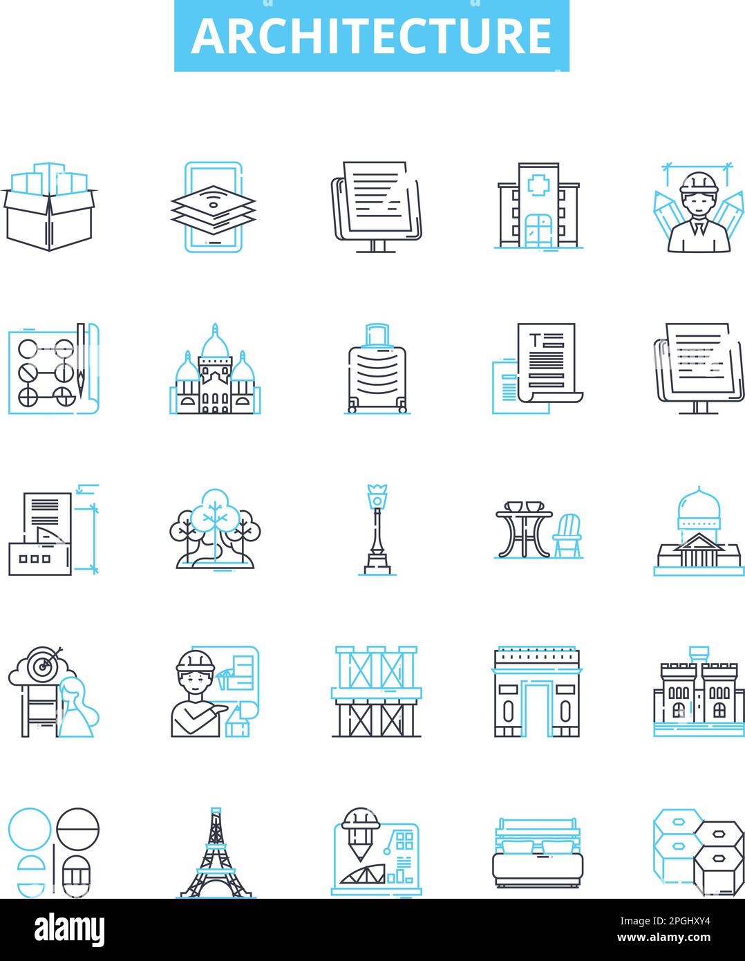 Symbole für Architekturvektorlinien festgelegt. Struktur, Design ...