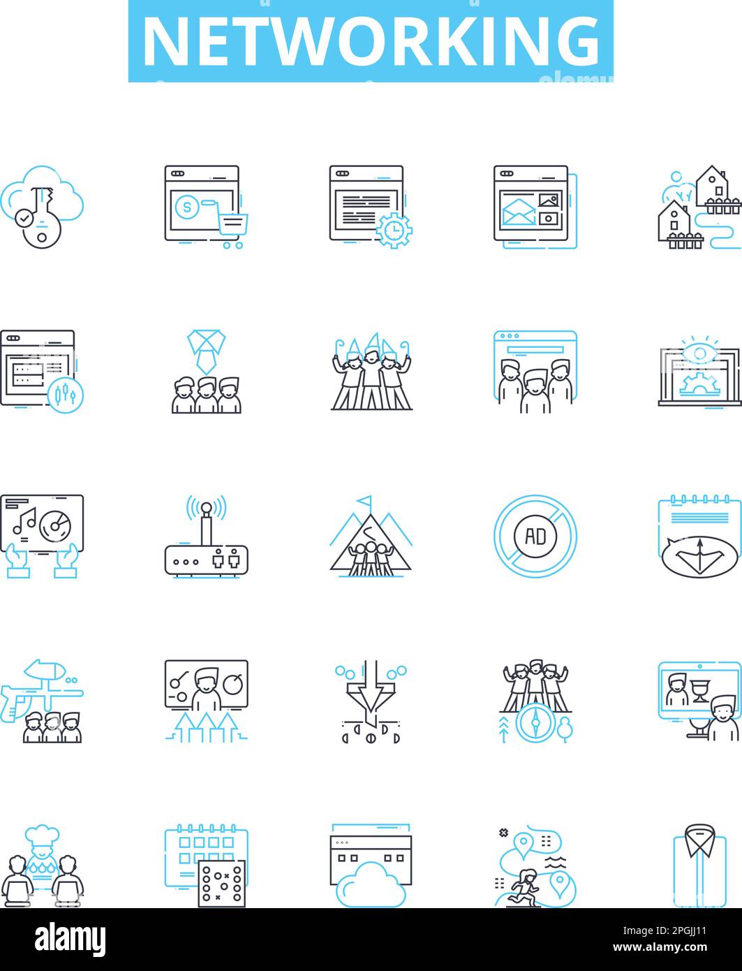 Netzwerkvektorliniensymbole eingestellt. Netzwerk, LAN, WAN, WLAN ...