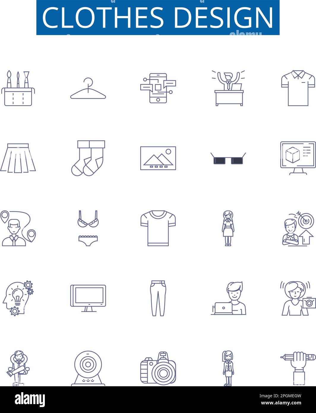 Textil-Design-Linie Symbole Zeichen Set. Design-Kollektion von ...
