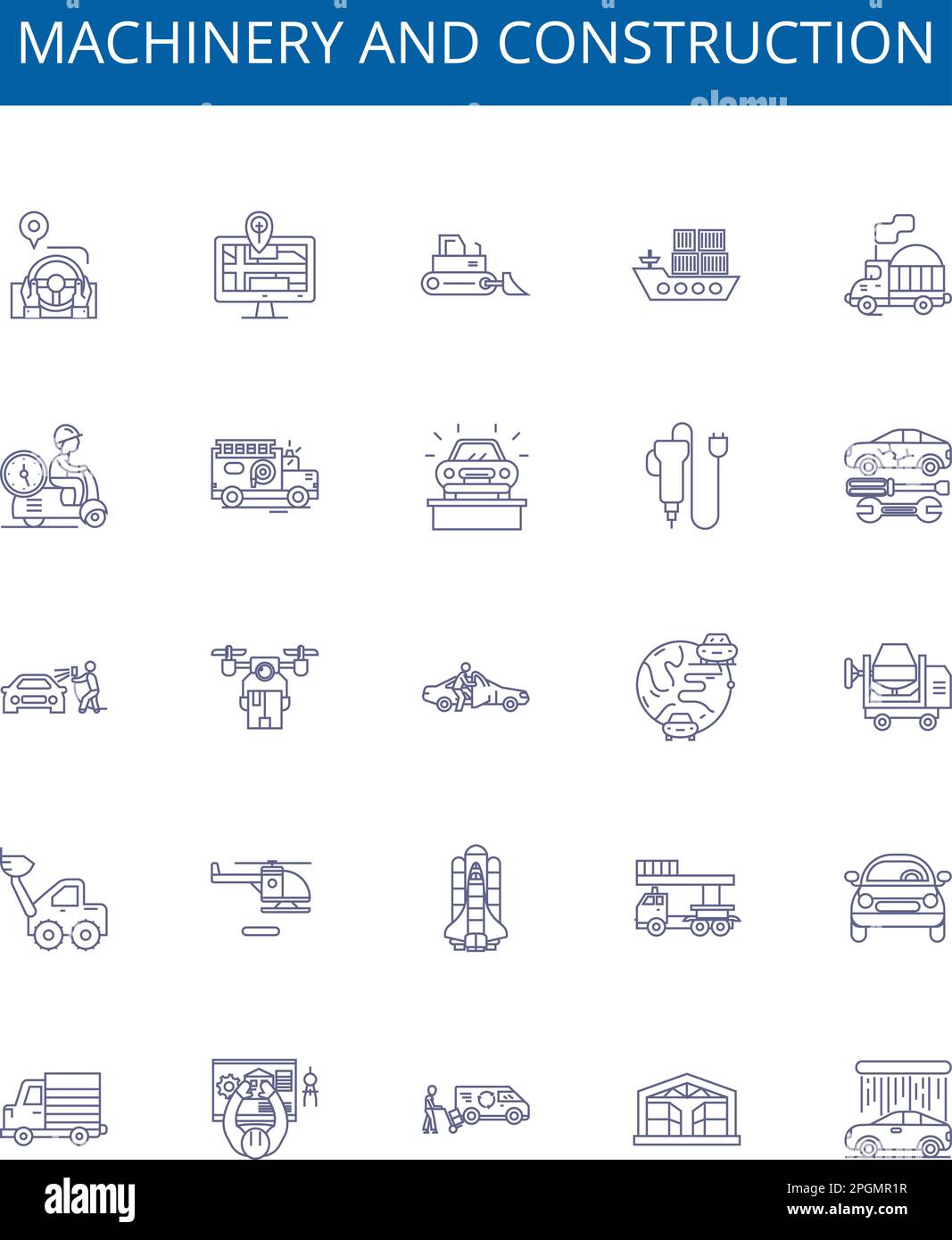 Symbole für Maschinen und Baulinien sind gesetzt. Design-Sammlung von ...