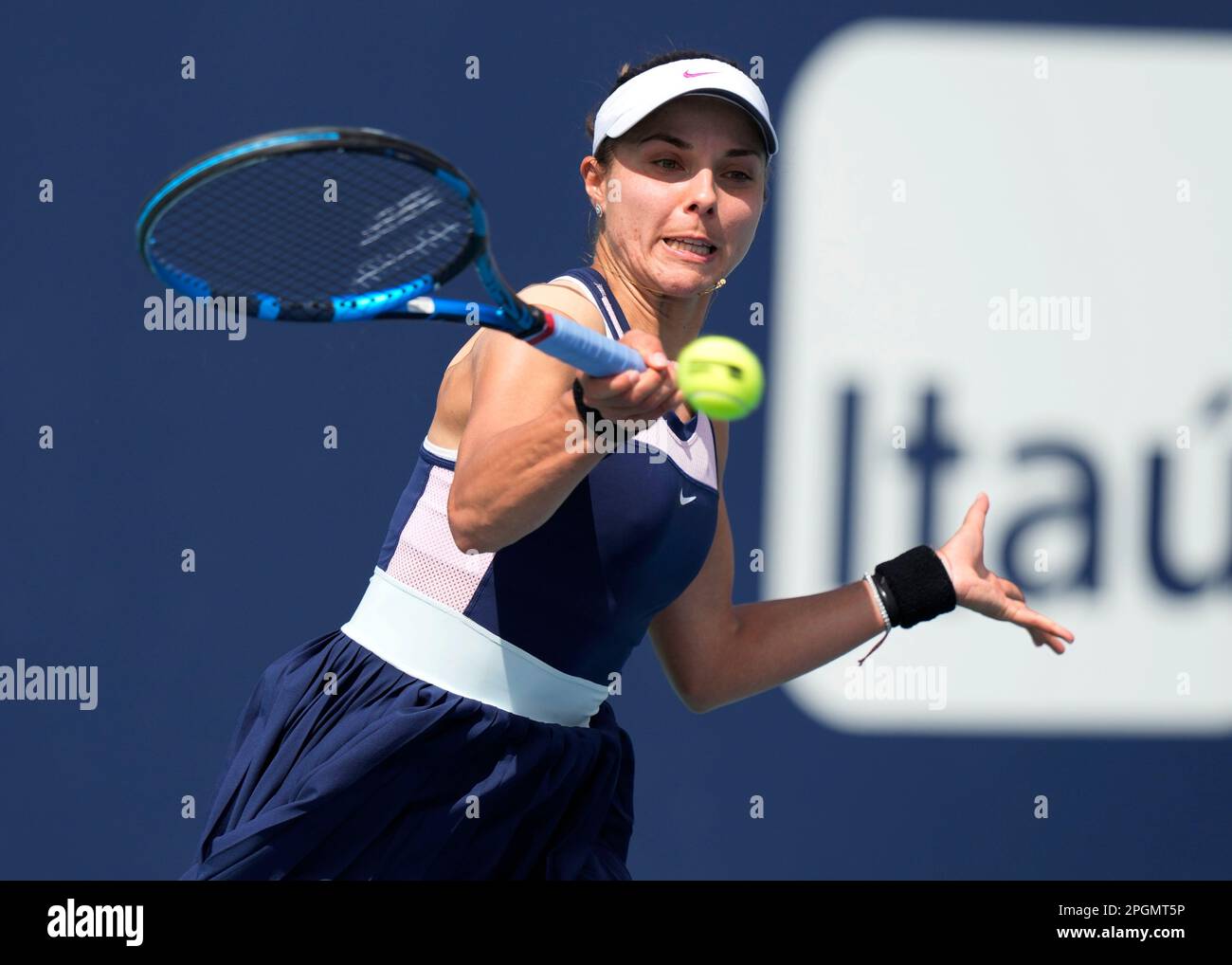Viktoriya Tomova of Bulgaria returns to Danielle Collins during the ...