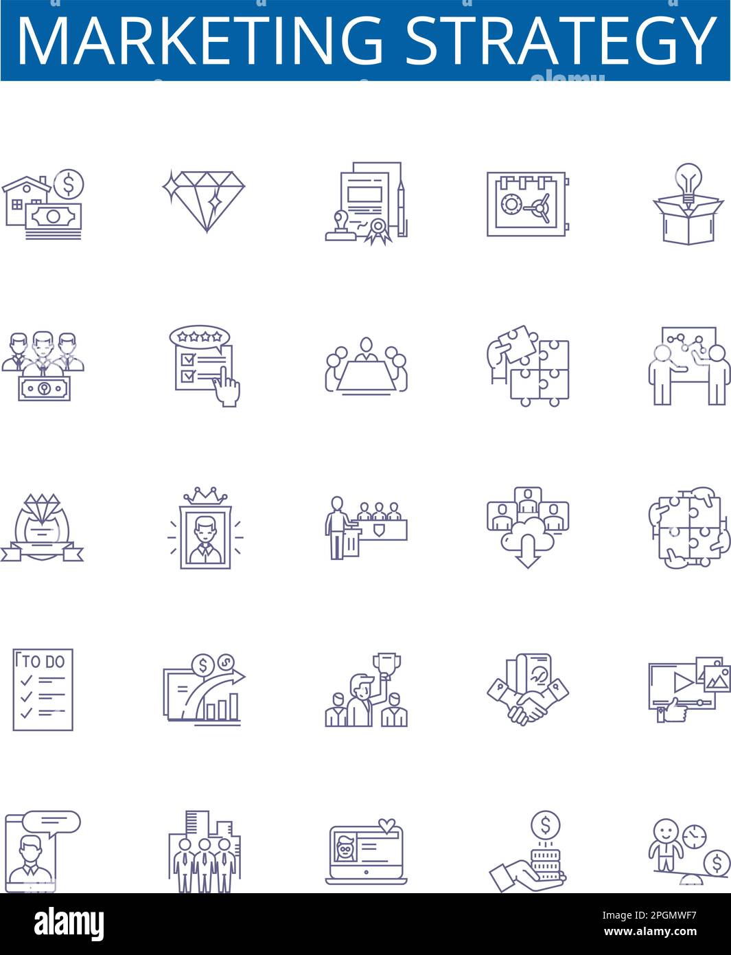 Symbole für Marketingstrategie sind gesetzt. Design-Sammlung von ...