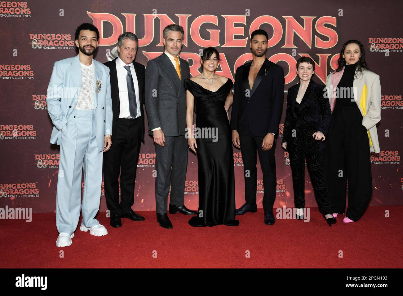 Justice Smith, from left, Hugh Grant, Chris Pine, Michelle Rodriguez ...