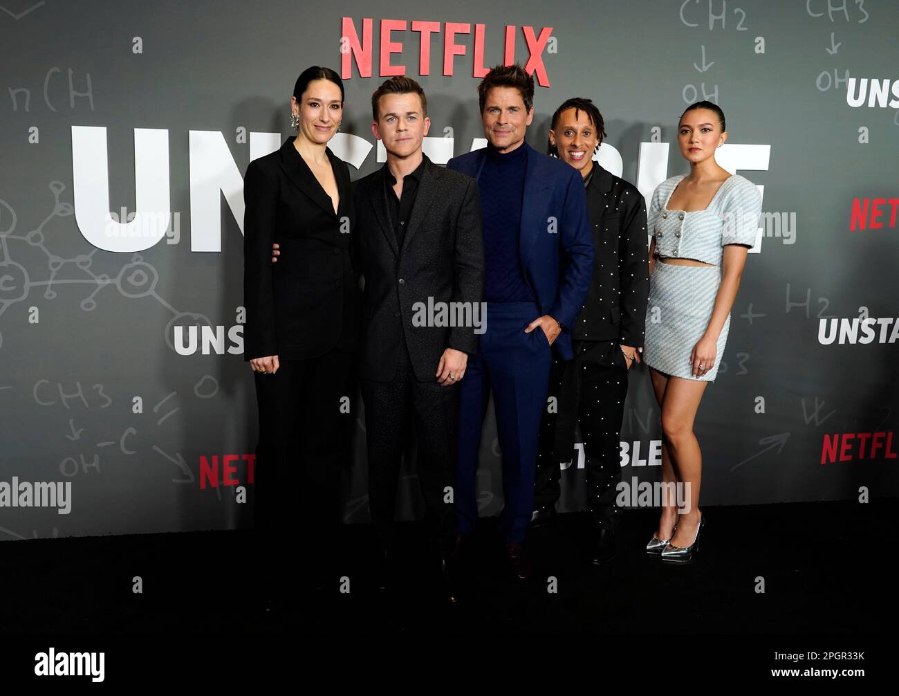 Rob Lowe, center, and his son John Owen, second from left, the co-stars ...