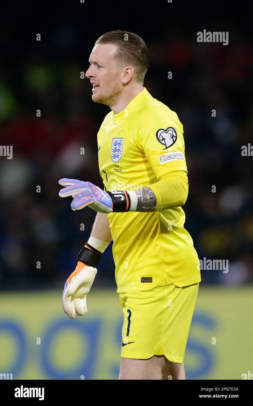 Der englische Torhüter Jordan Pickford (Everton) besticht am 23. März ...