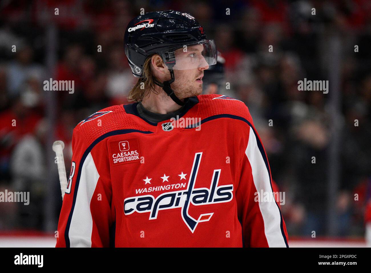 Washington Capitals defenseman Rasmus Sandin (38) looks on during the ...