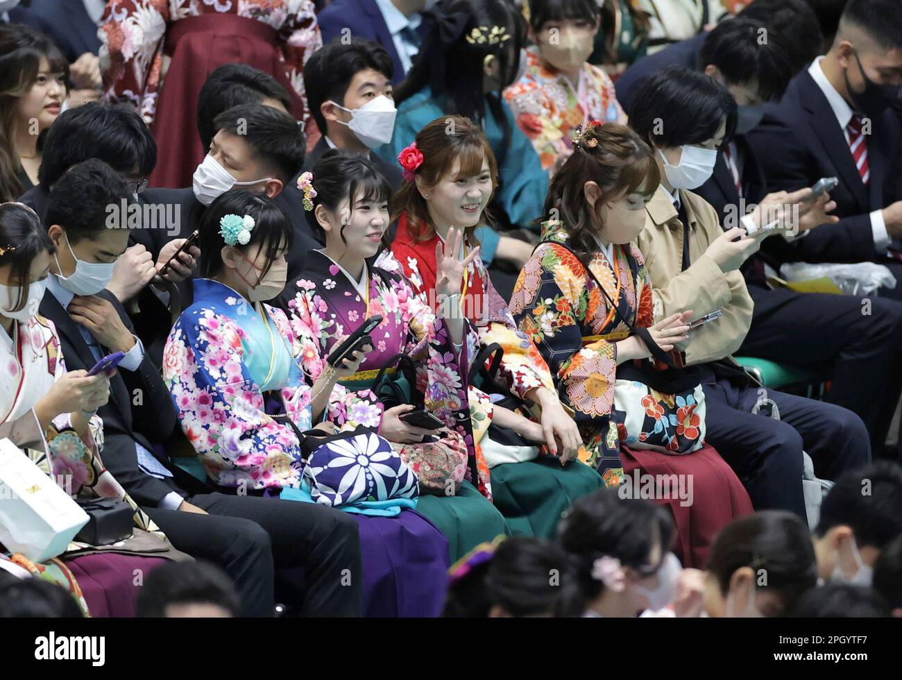 University students attend a graduation ceremony of Nihon University in ...