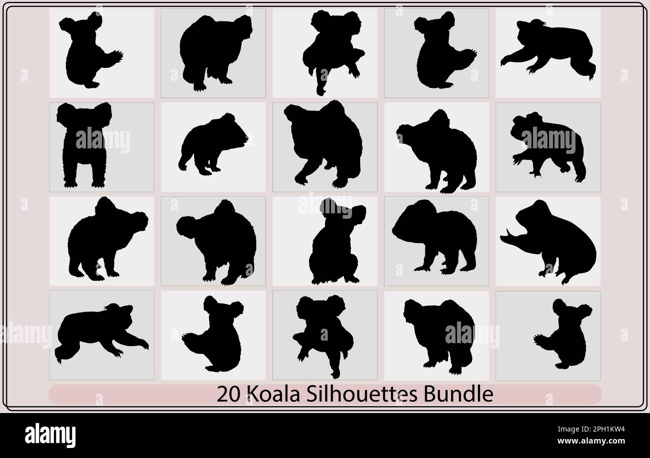 Symbole für Koala-Vektor-Silhouetten. Süßer Vektor-Koala, schwarze ...