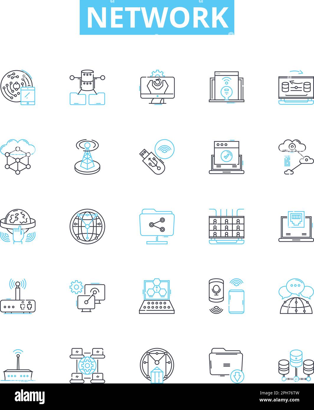 Netzwerkvektorlinien-Symbole eingestellt. Netzwerk, Konnektivität, LAN ...