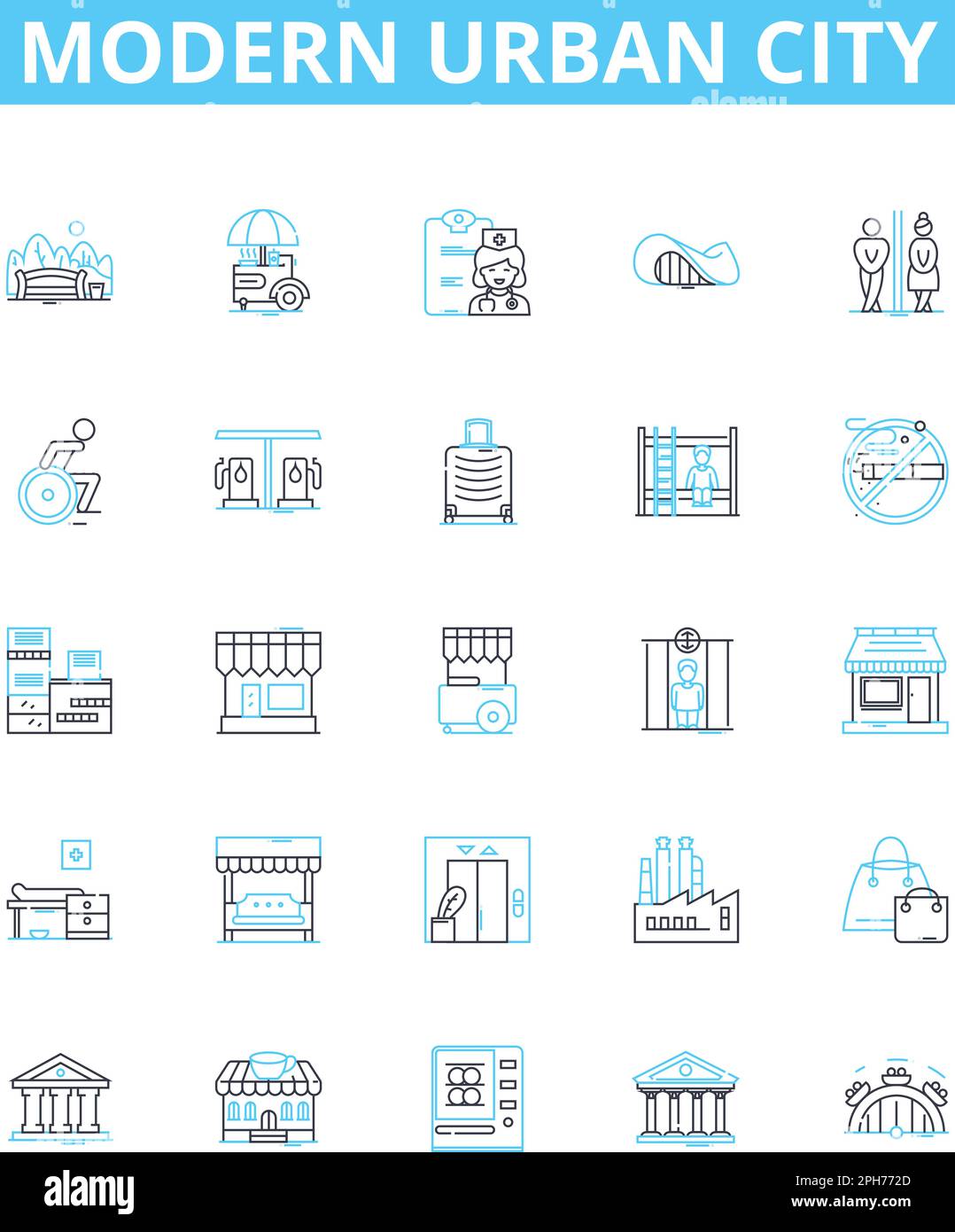 Moderne urbane Vektorliniensymbole. Urban, Modern, City, Wolkenkratzer ...