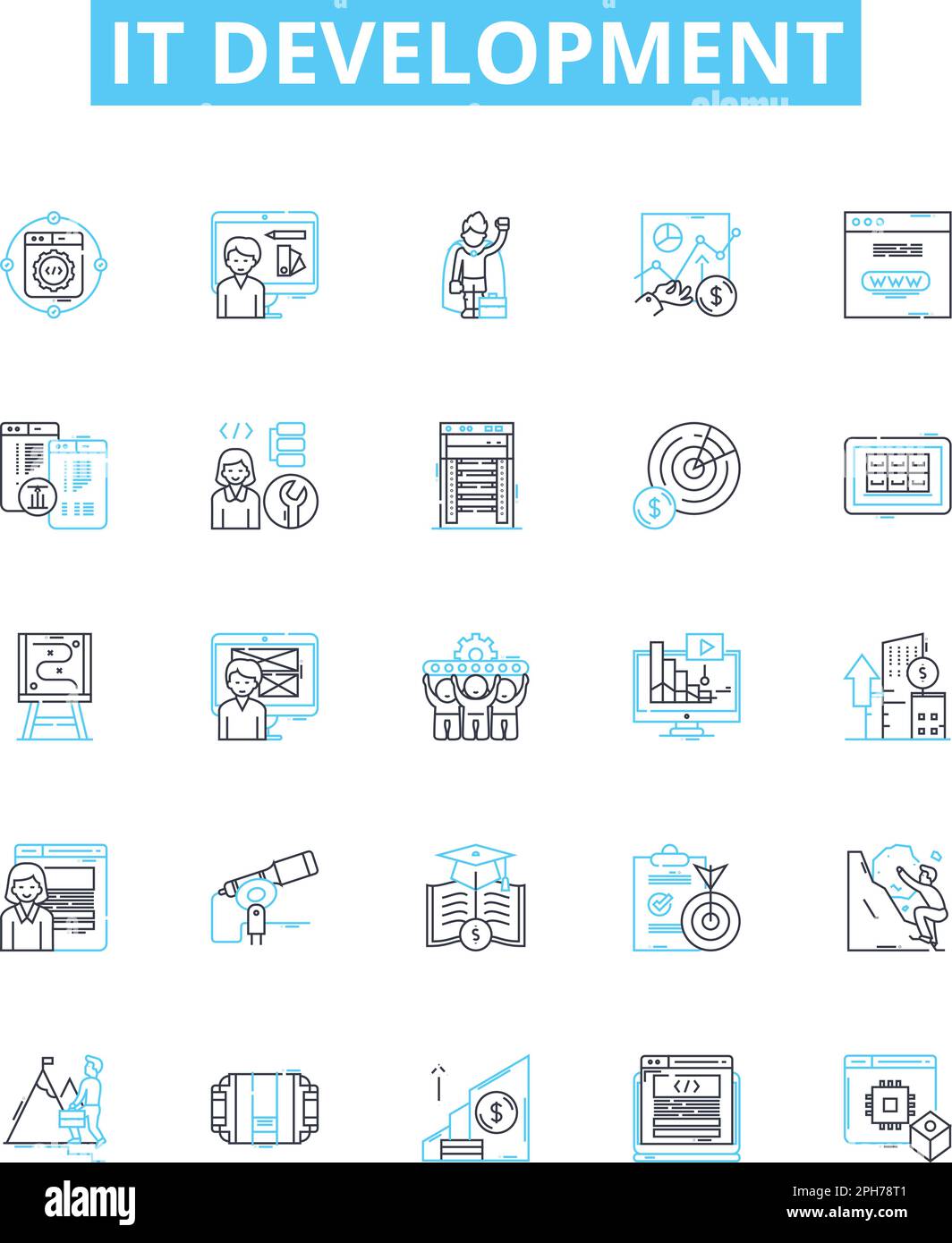 SYMBOLE für IT-Entwicklungsvektorlinien gesetzt. IT, Entwicklung ...