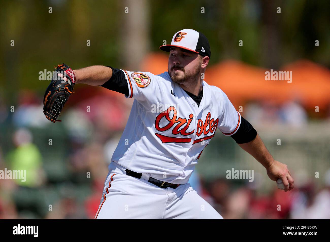 Baltimore Orioles pitcher Keegan Akin (45) during a spring training ...