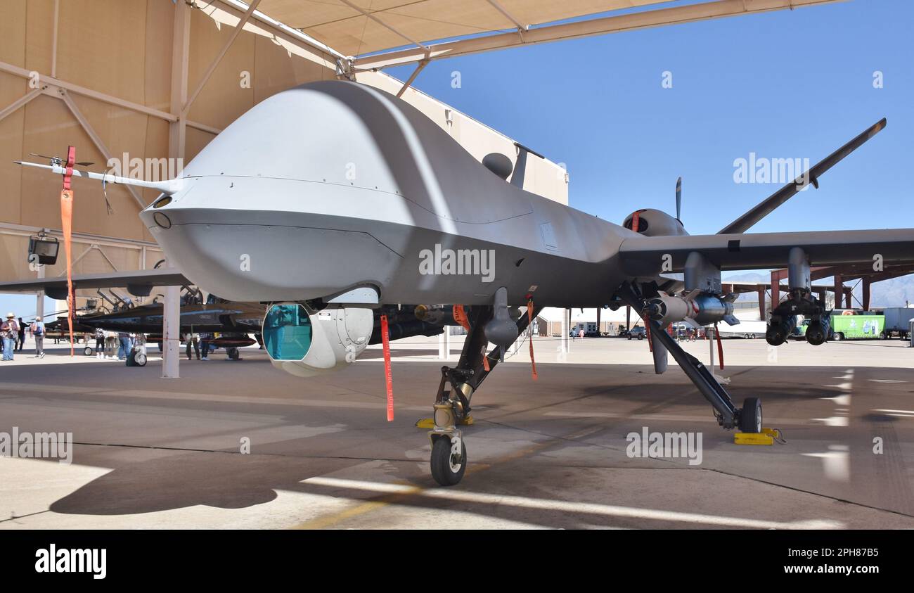 Eine Reaper-Drohne der Air Force MQ-9 in einem Hangar am ...