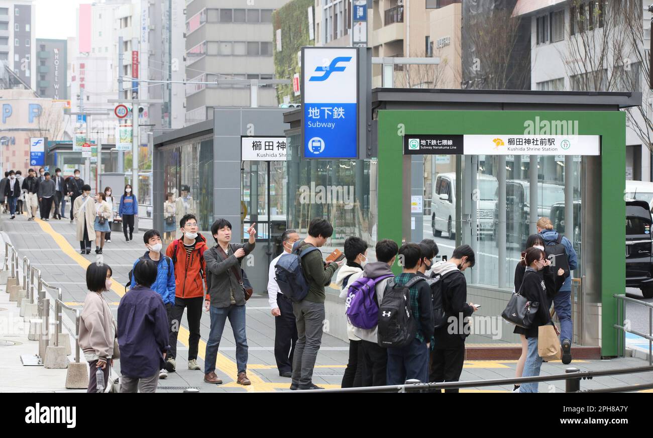 Kushida Shrine Station opens on the extension of the Nanakuma Line of ...