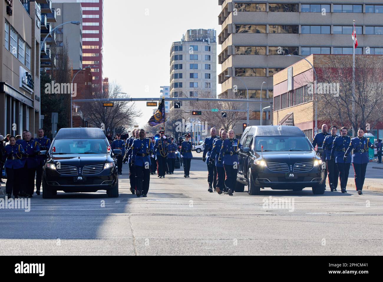 Edmonton, Alberta, Kanada. 27. März 2023. Die Trauerprozession für die ...
