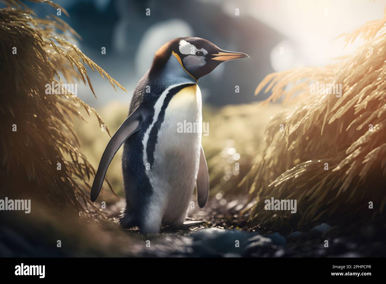 Ein wunderschönes Foto eines süßen Pinguins vor dem Hintergrund der ... Ein wunderschönes Foto eines süßen Pinguins vor dem Hintergrund der ...