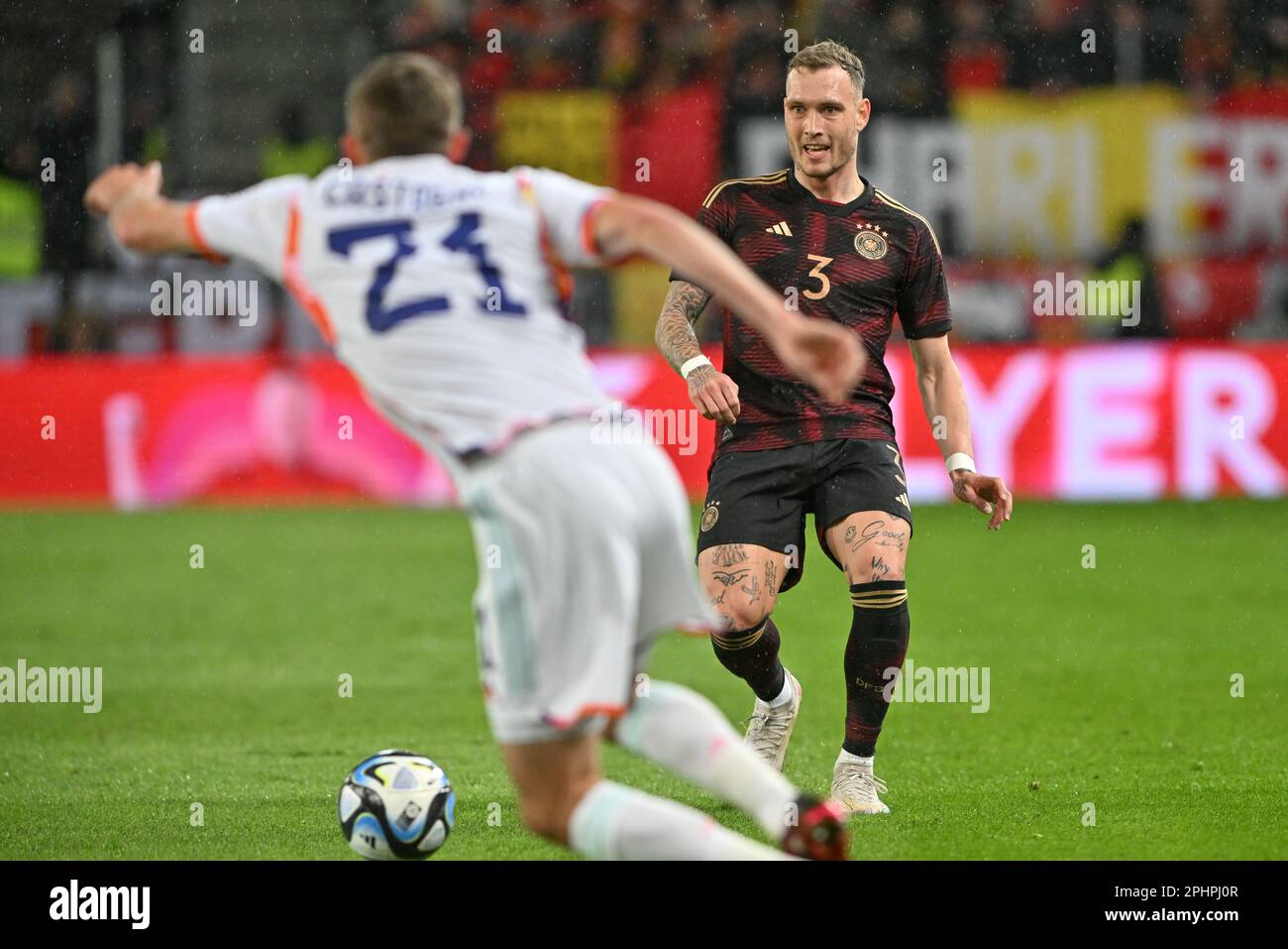 Köln , Deutschland . 28 . März 2023, David Raum (3) von Deutschland, bei einem ...