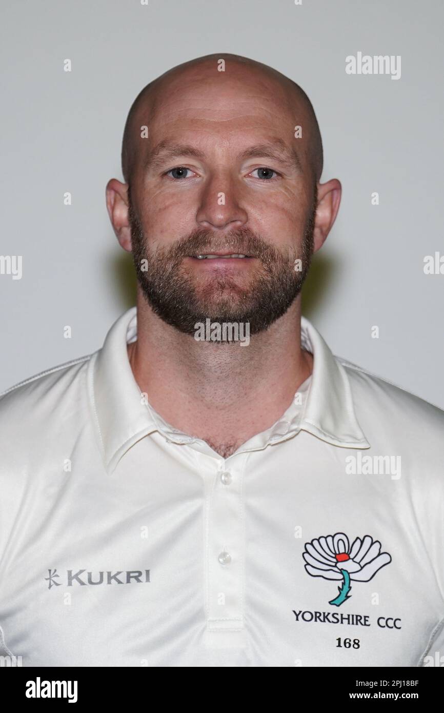 Adam Lyth während des Medientags auf dem Headingley Cricket Ground ...