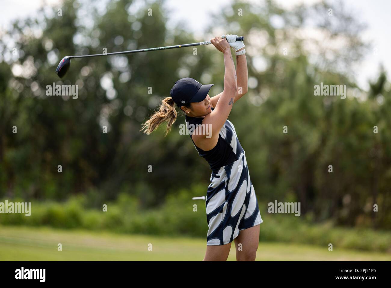 LIV Golf Broadcast member, Su-Ann Heng on the 17th hole during the pro ...