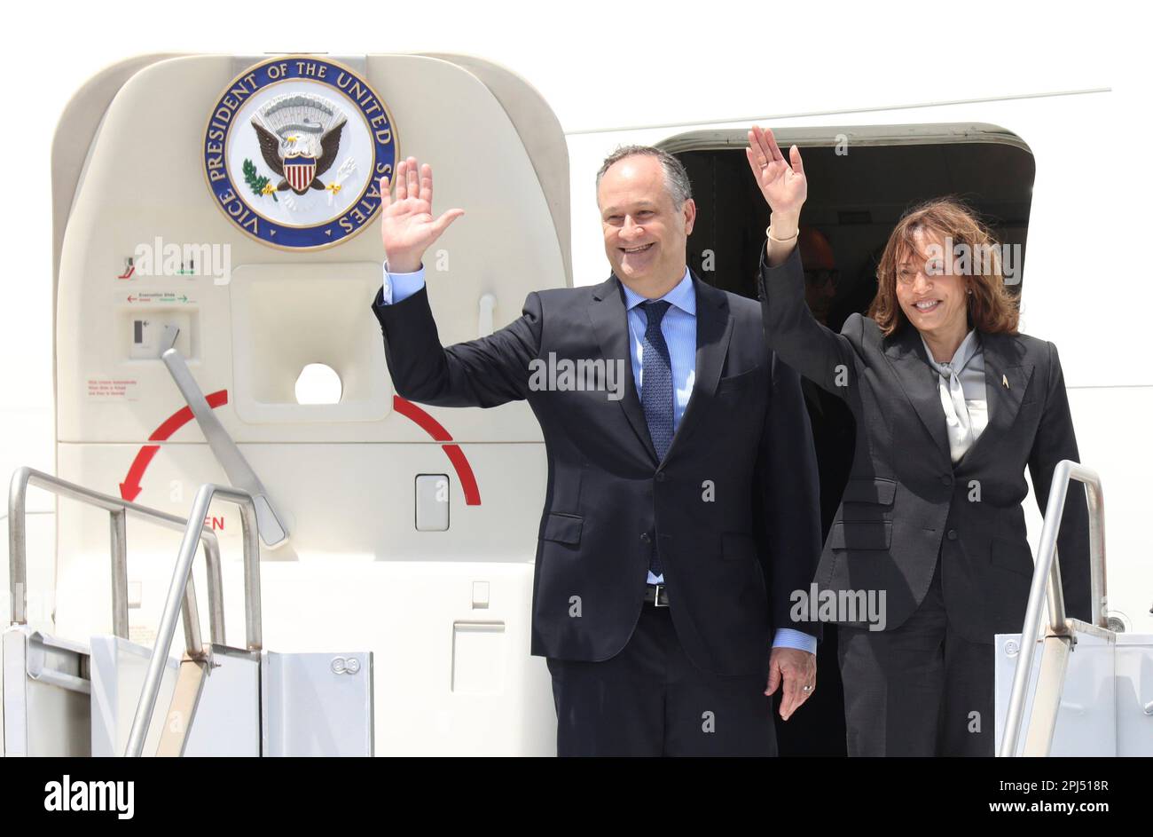 U.S. Vice President Kamala Harris, accompanied by Second Gentleman Doug ...